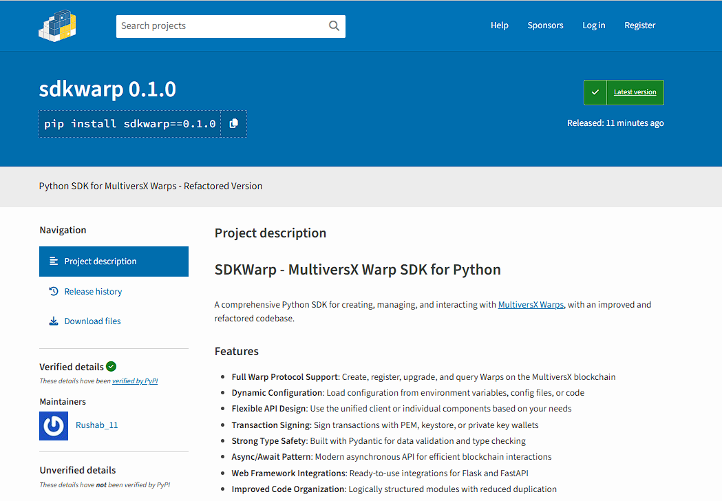 SDKWarp - MultiversX Warp SDK for Python | Buidls | DoraHacks